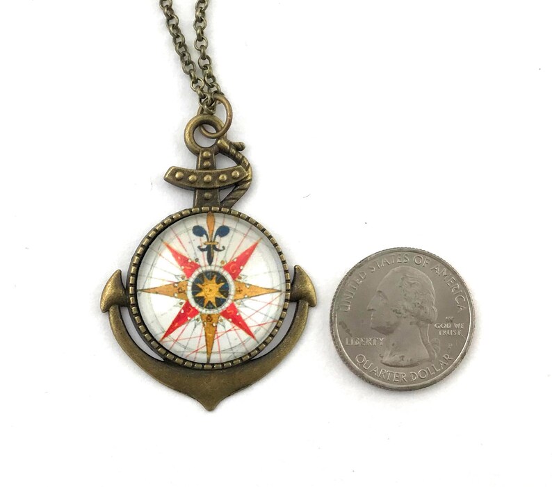 Fleur De Lis Compass Anchor Pendant Necklace for Women Made - Etsy