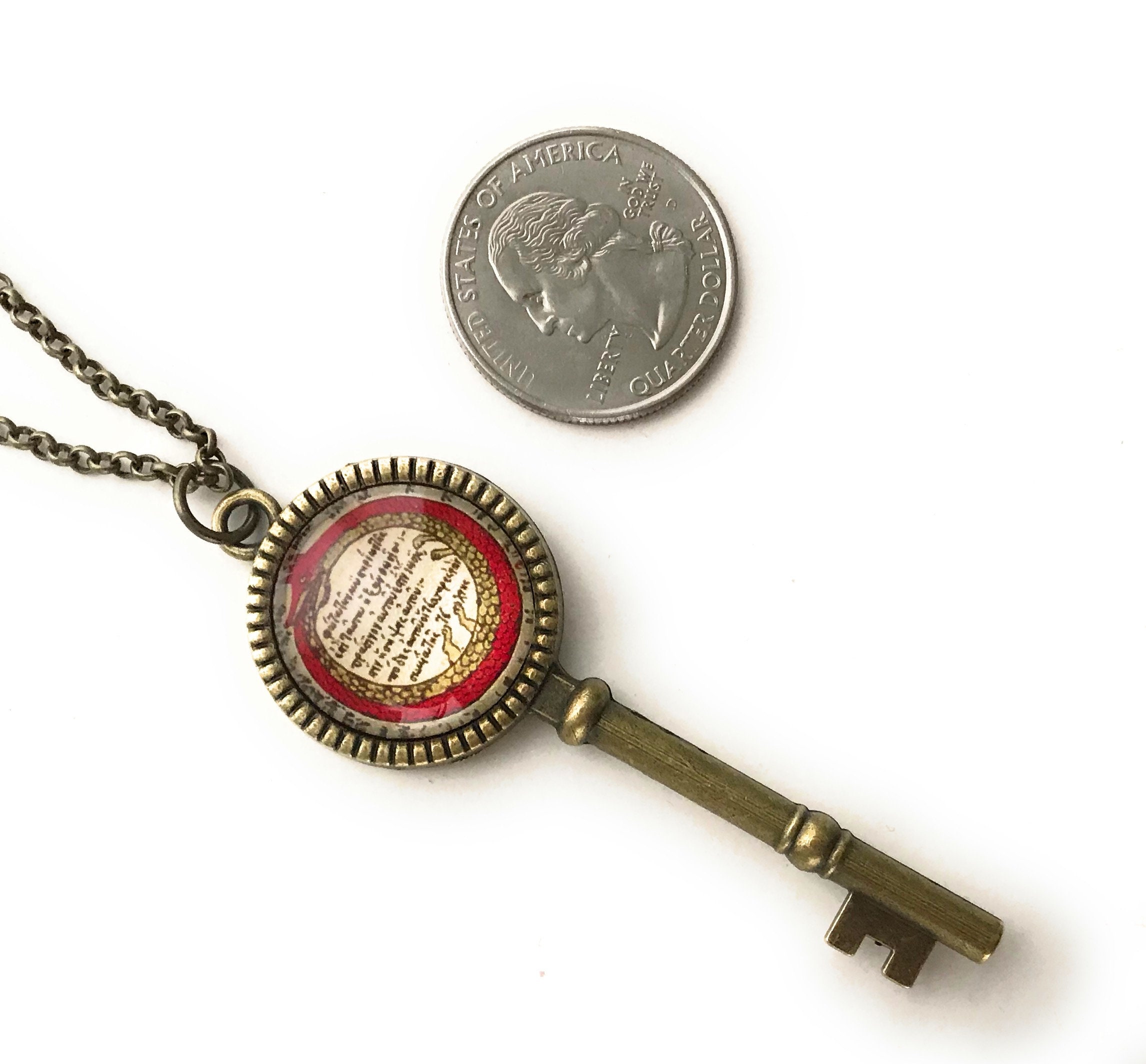 Ouroboros Ancient Alchemy Brass Skeleton Key Necklace for | Etsy