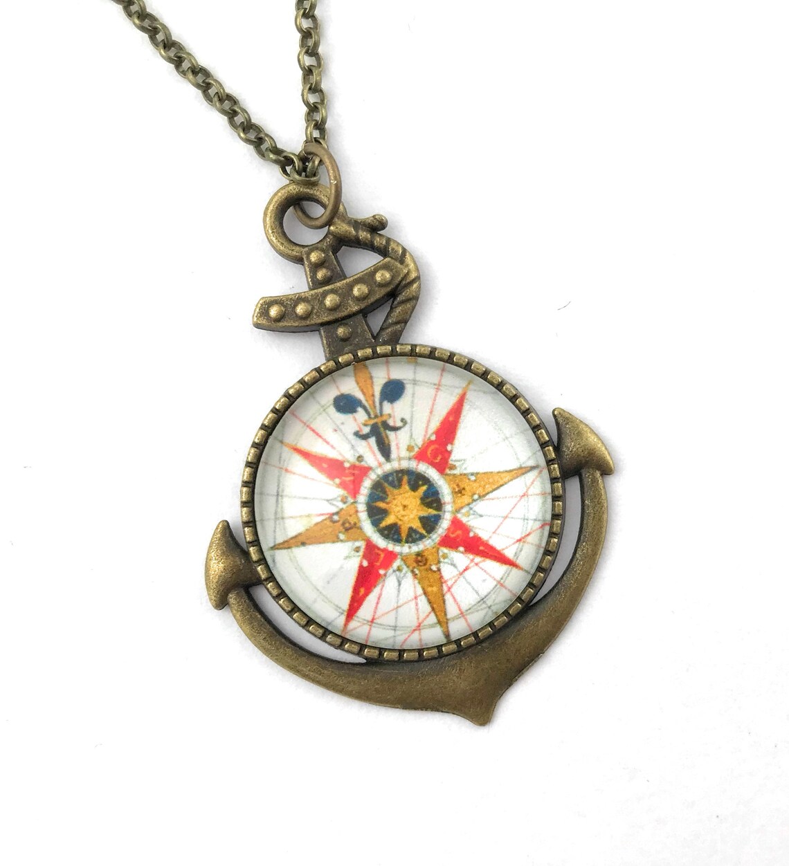 Fleur de Lis Compass Anchor Pendant Necklace For Women Made | Etsy