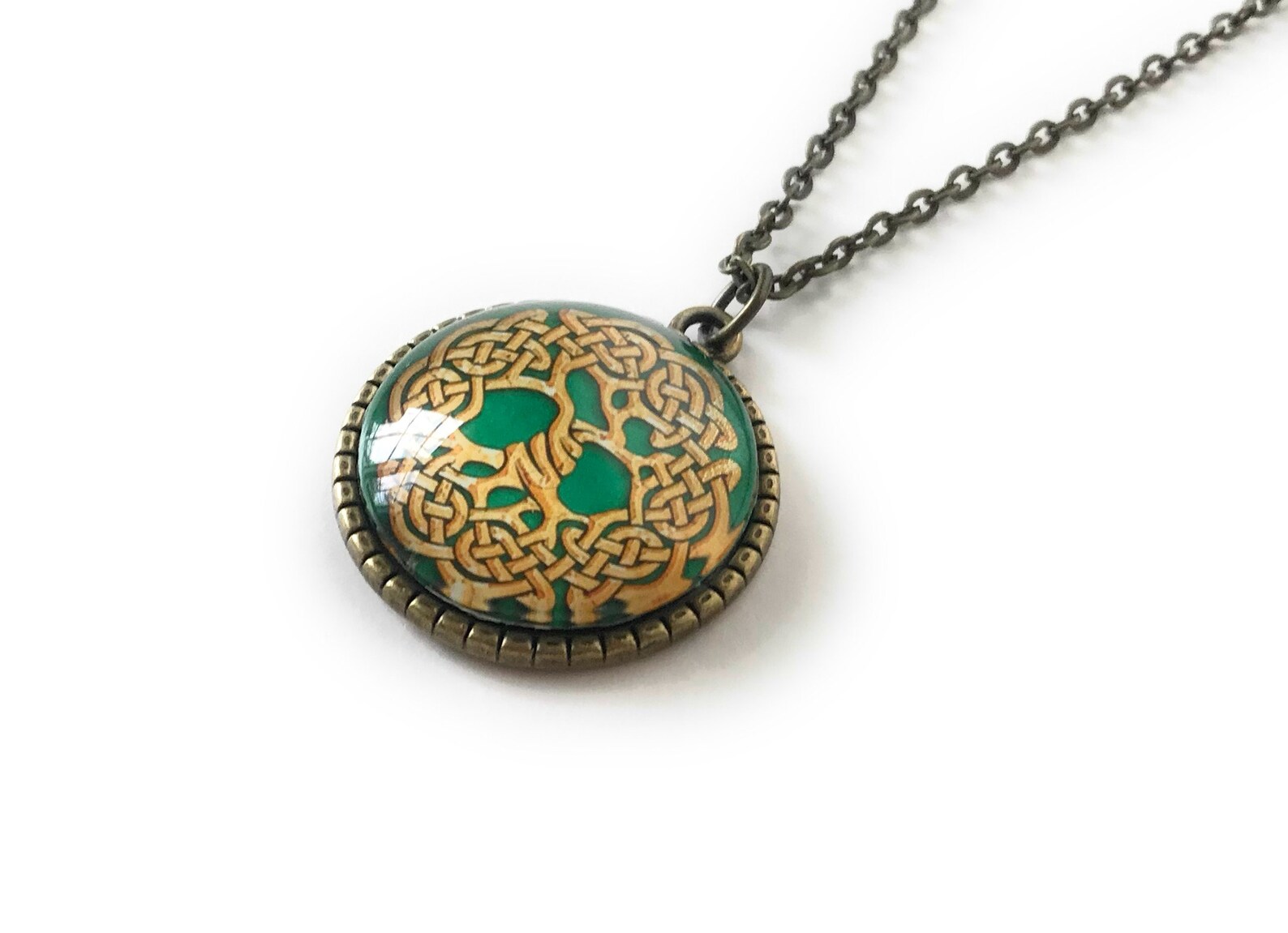 Celtic Tree of Life Necklace: Antique Bronze, Green & Gold Pendant - Etsy