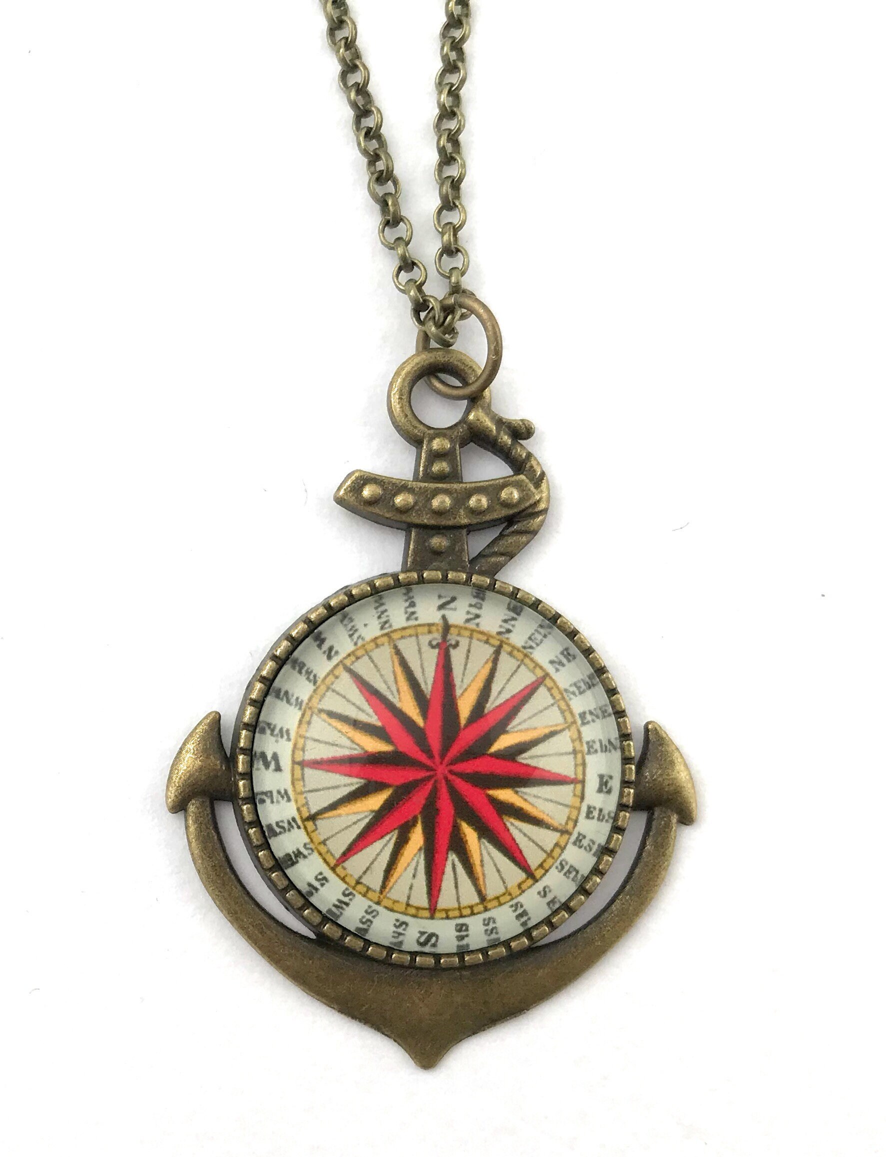 Compass Rose Anchor Pendant Necklace For Women Made in the | Etsy