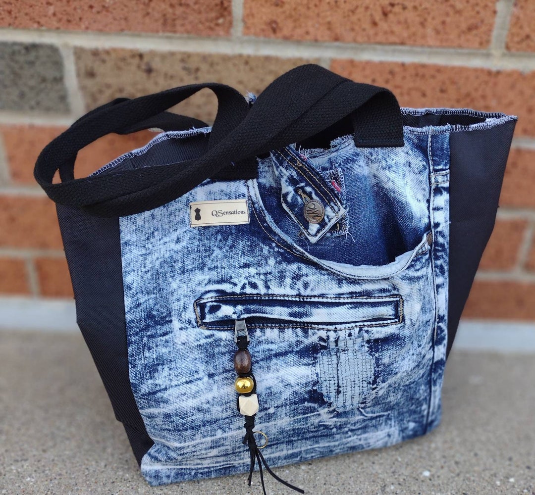 Black and Denim Box Totes Bag - Etsy
