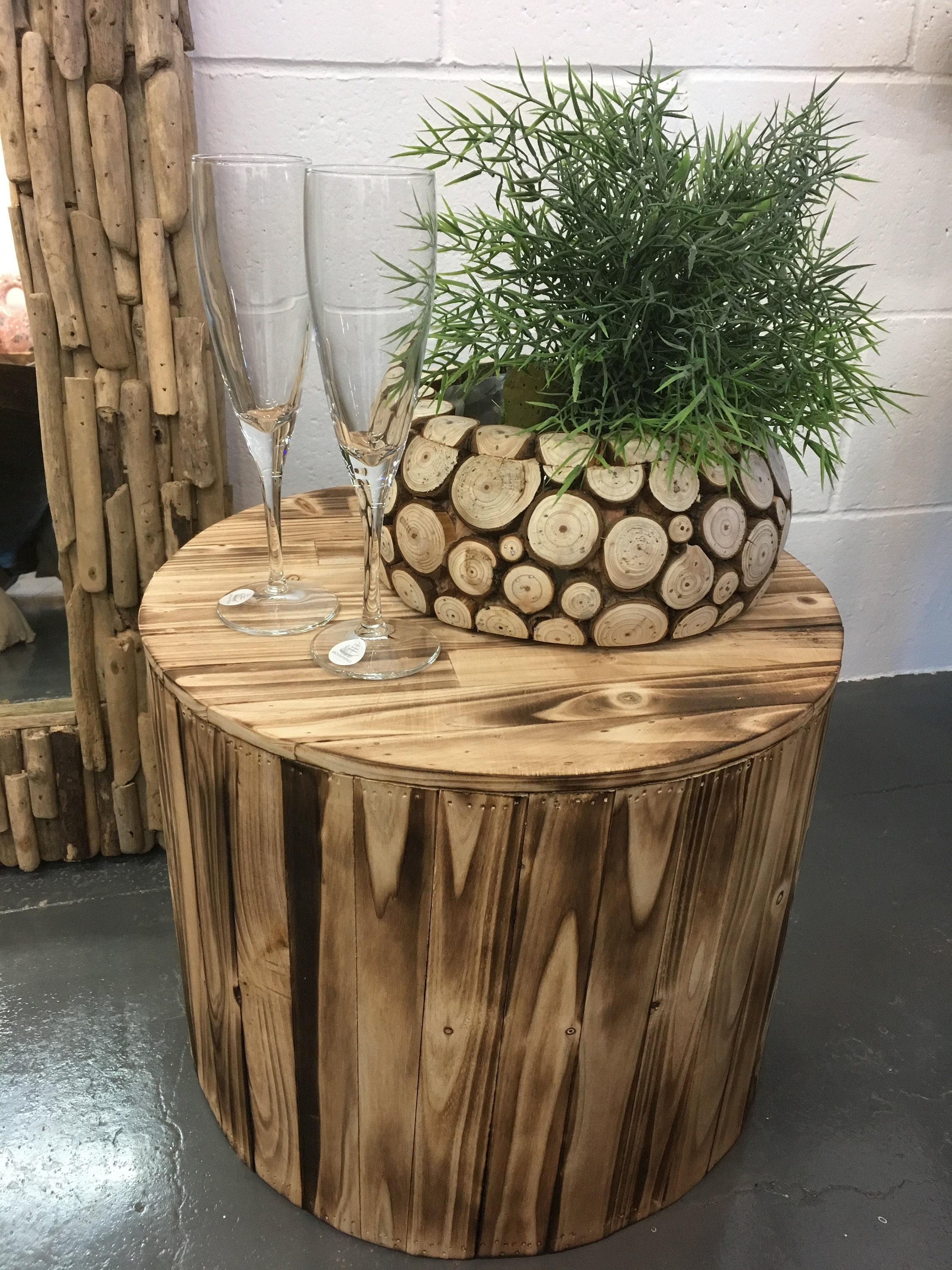 Natural Wood Coffee Table, Rustic Round Accent Table, Wooden End Table ...