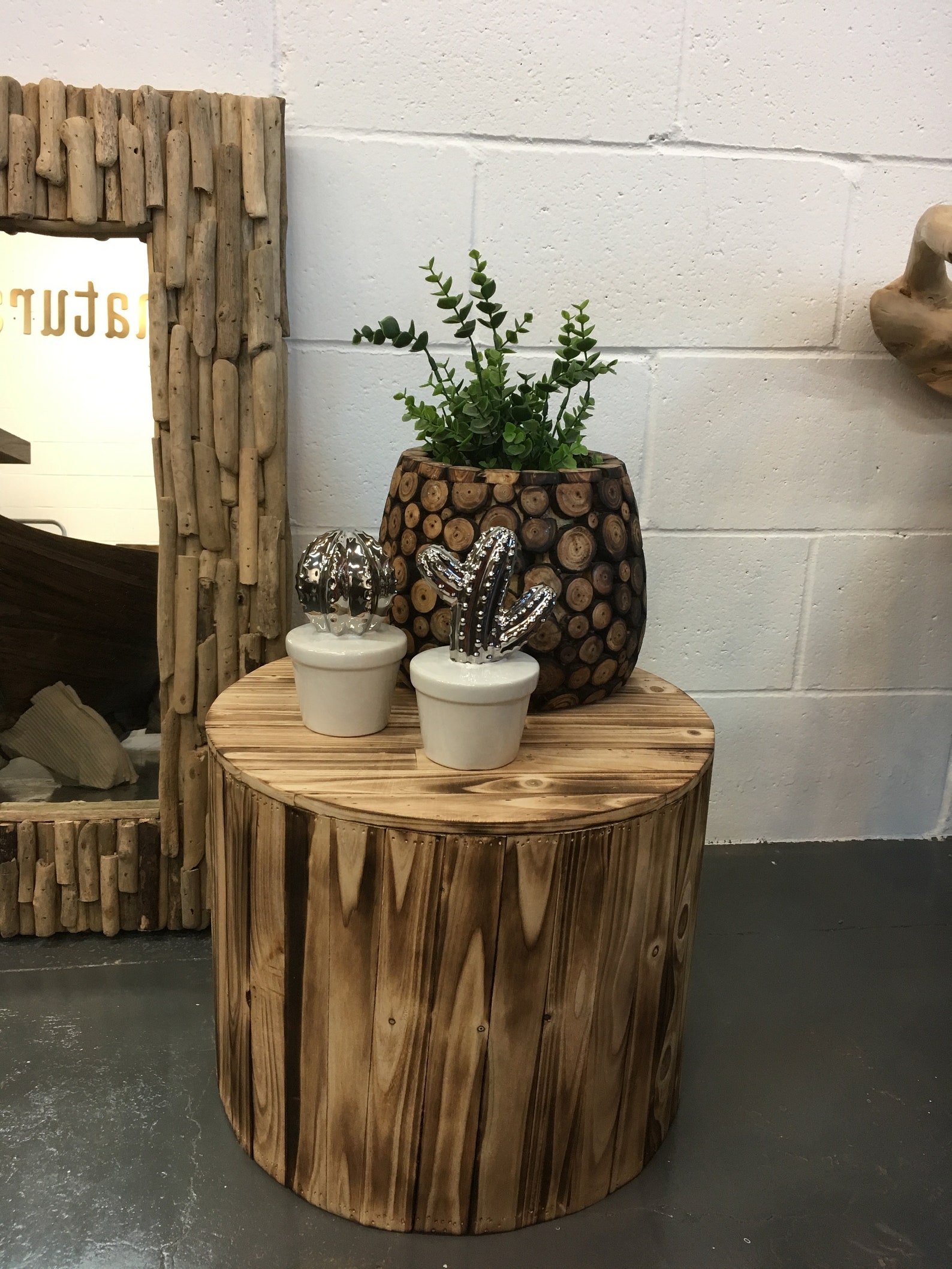 Natural Wood Coffee Table, Rustic Round Accent Table, Wooden End Table ...