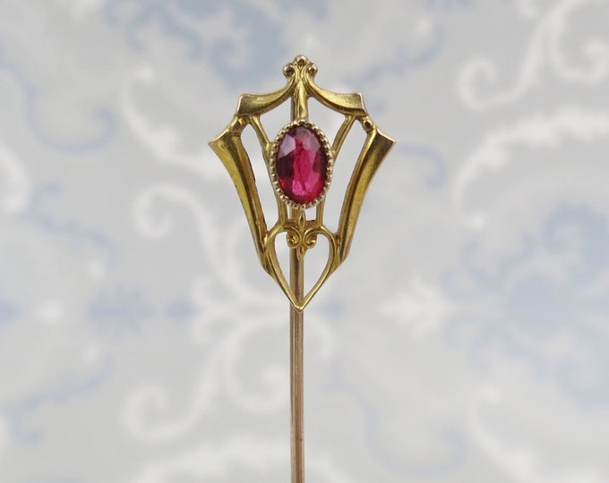 Antique Art Nouveau 10k Gold Red Synthetic Ruby Stick Pin - Etsy