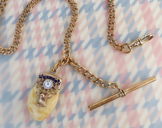 Vintage Order of Elks Tooth BPOE Gold Filled Watch Fob Chain With a ...