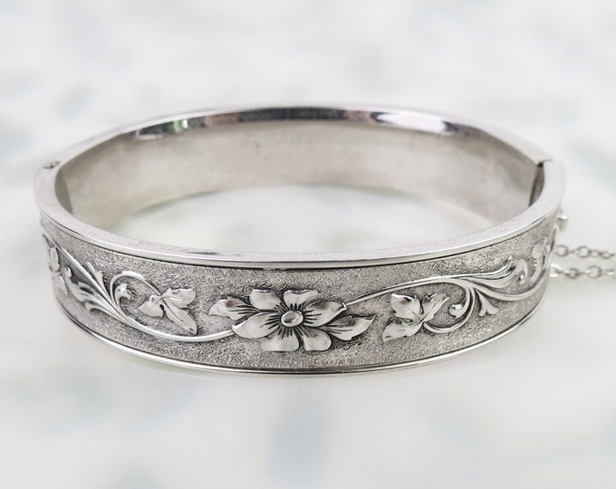 Fine Floral Repousse Sterling Silver Vintage Bangle Bracelet Signed LF - Etsy