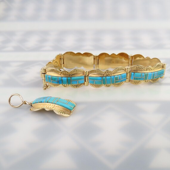 Native American southwest beauty 14k yellow gold blue… - Gem