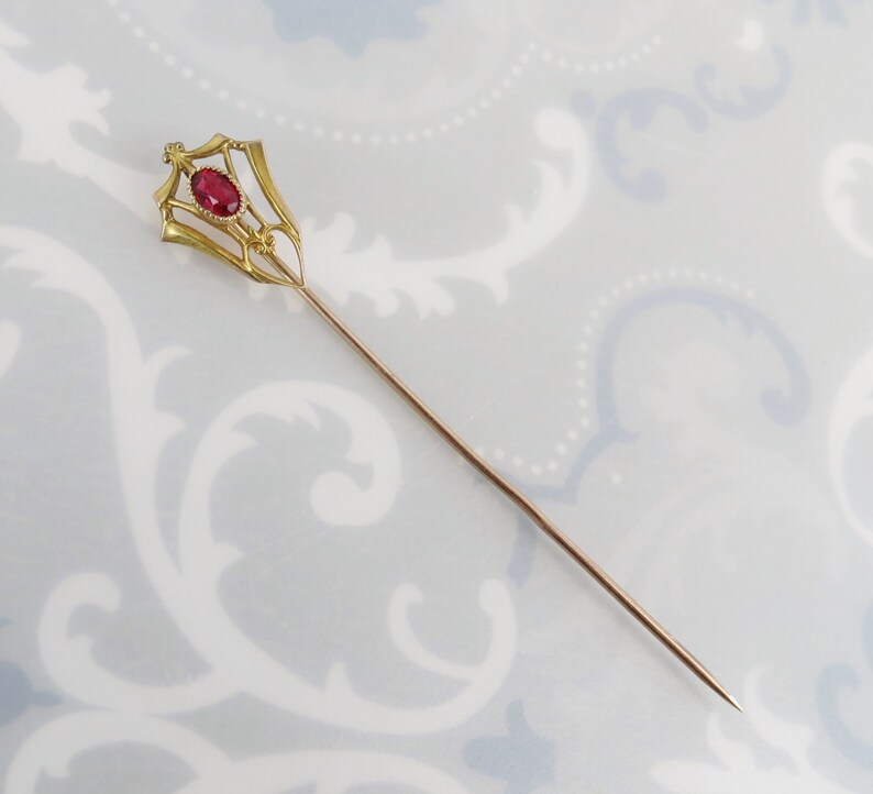 Antique art nouveau 10k gold red synthetic ruby stick pin | Etsy