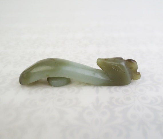 Vintage Chinese carved celadon brown nephrite jade De… - Gem
