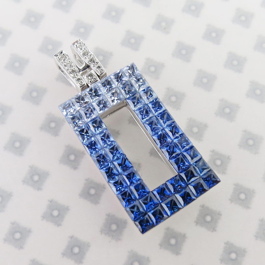 Blue Rainbow Gradient of Natural Sapphire 18k White Gold Pendant With ...