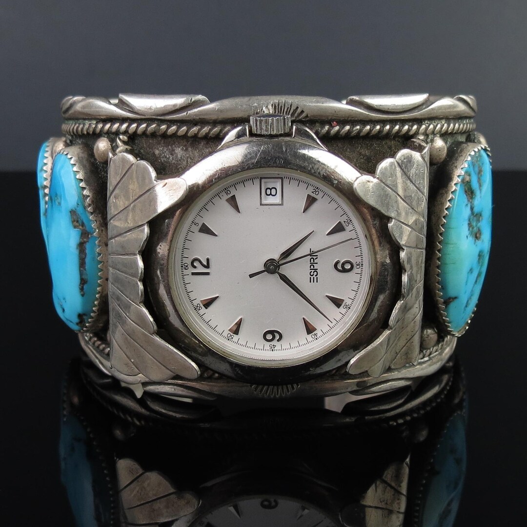 Vintage Native American Bob John Signed Heavy 6 Big Turquoise Sterling ...