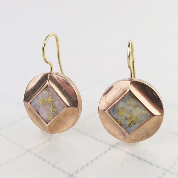 Antique 14k yellow gold bearing quartz gemstone earri… - Gem
