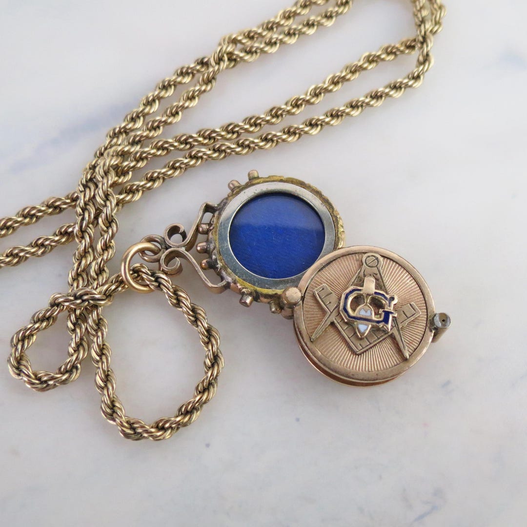 Uncommon Ornate Masonic Vintage Gold Filled Locket Pendant and Thick ...