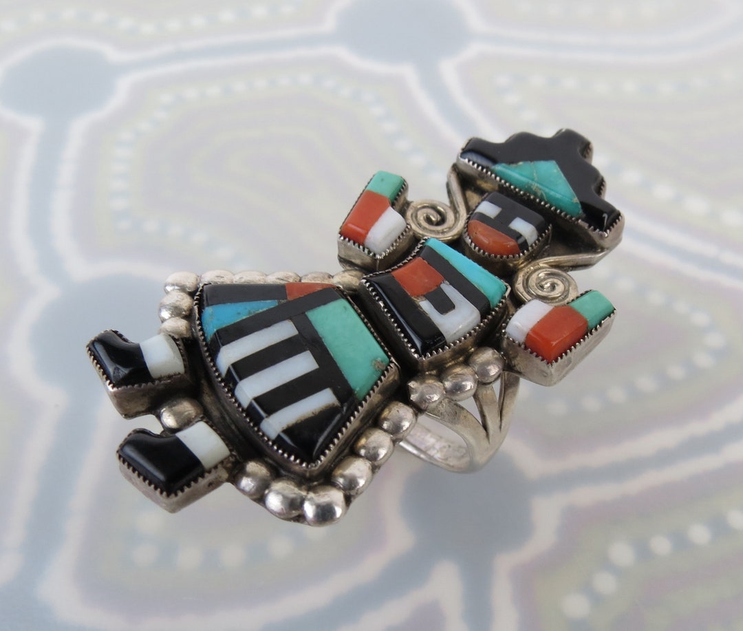 Gilermo & Bernice Natachu Zuni Turquoise Coral Turquoise Onyx Inlay ...