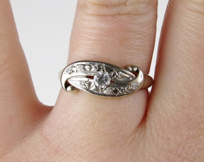 Vintage Mid Century 1960's 14k White Gold Ring With a .08 Cwt Diamond ...