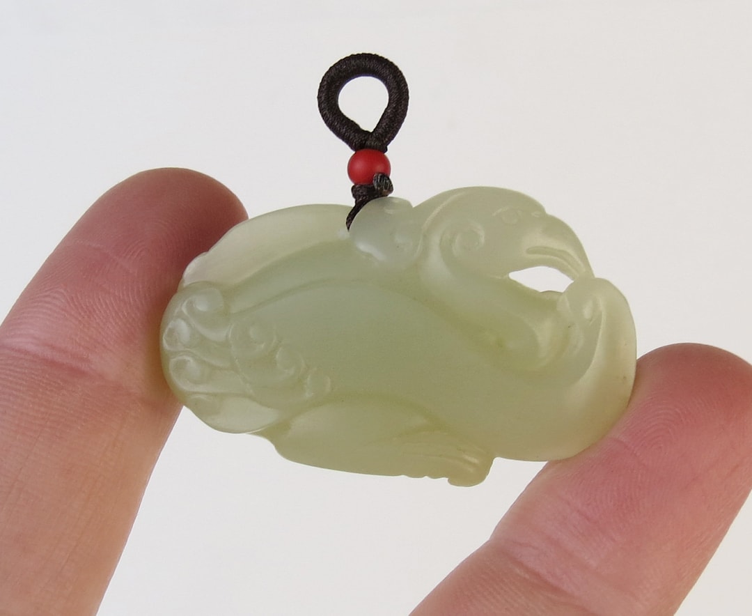 Pale Green Carved Nephrite Jade Zhuque or Vermilion Bird Taoist Symbols ...