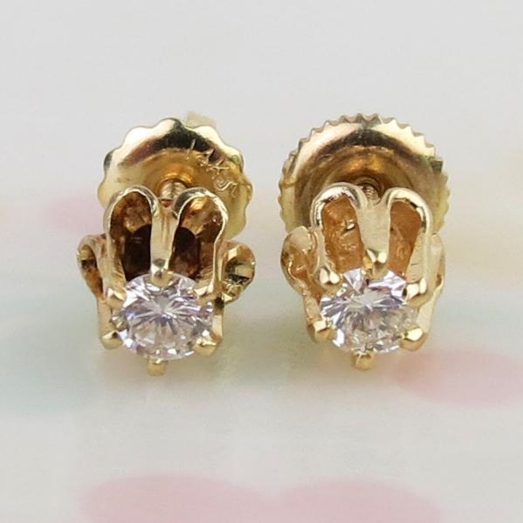 Antique Diamond Belcher Mount 14k Gold Stud Earrings .25 Carat Total Wt ...