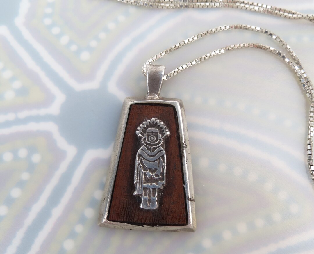 Vintage Native American Wood Inlay With Cast Sterling Silver Kachina ...