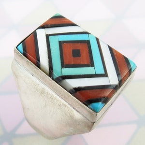 Zuni Artist Varden Vacit Multi Gem Inlay Large Cast Sterling Silver ...