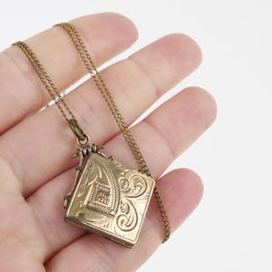 Antique Victorian Square Book Case Gold Filled Locket Pendant on 12k GF ...