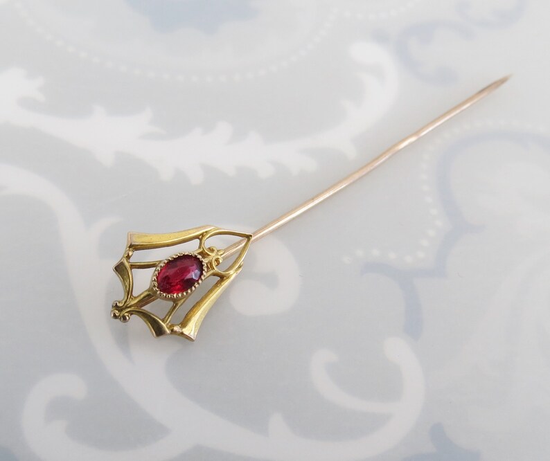 Antique art nouveau 10k gold red synthetic ruby stick pin | Etsy