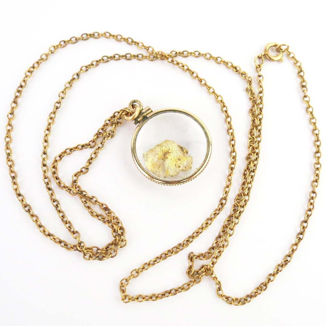 Uncommon Large Real Gold Nugget Flake Pendant Gold Filled Chain and 12k ...