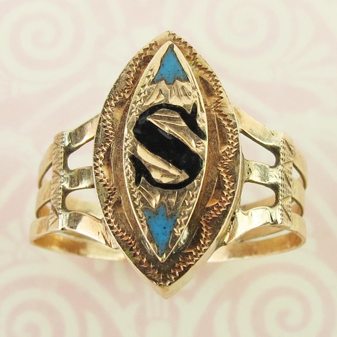 Antique Victorian Signet Letter "s" 10k Yellow Gold Enamel Engraved ...