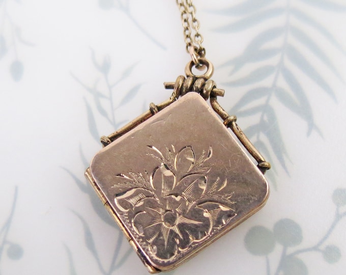 Vintage 1930s Gold Filled Square Locket With Floral Carving and a ...