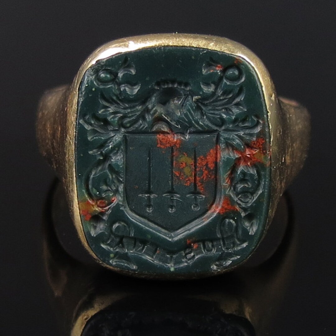 Three Long Swords Carved Bloodstone Intaglio Crest justitia Justice 14k ...