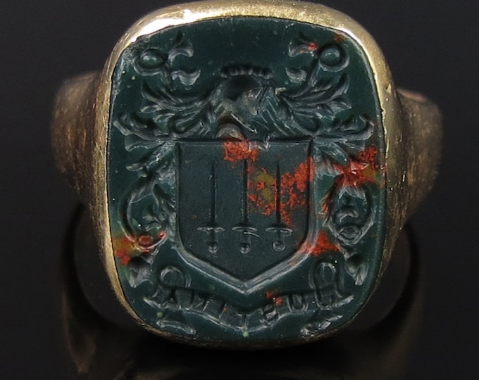 Three Long Swords Carved Bloodstone Intaglio Crest "justitia" Justice ...