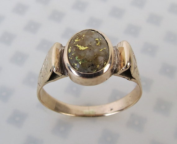 Antique 14k yellow gold, gold in quartz bearing gem, … - Gem