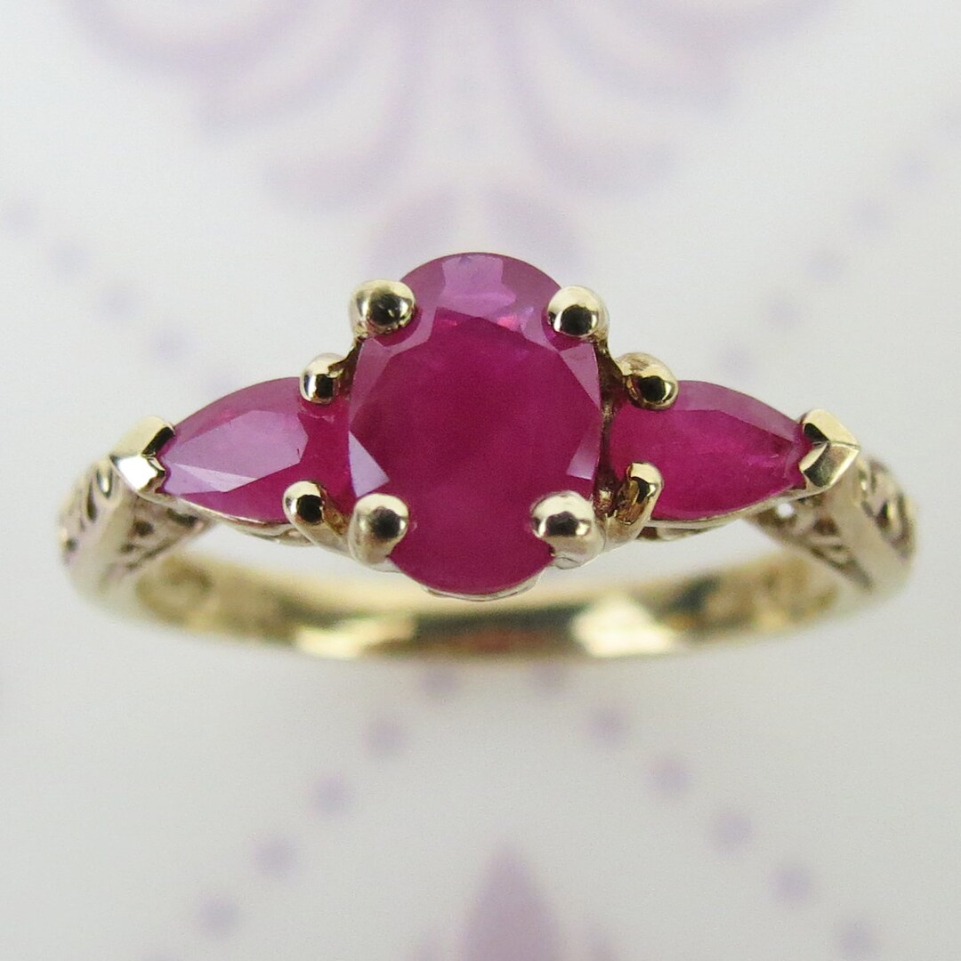 Pink Red Natural Ruby Love 10k Yellow Gold Ring With Secret Hearts Size ...