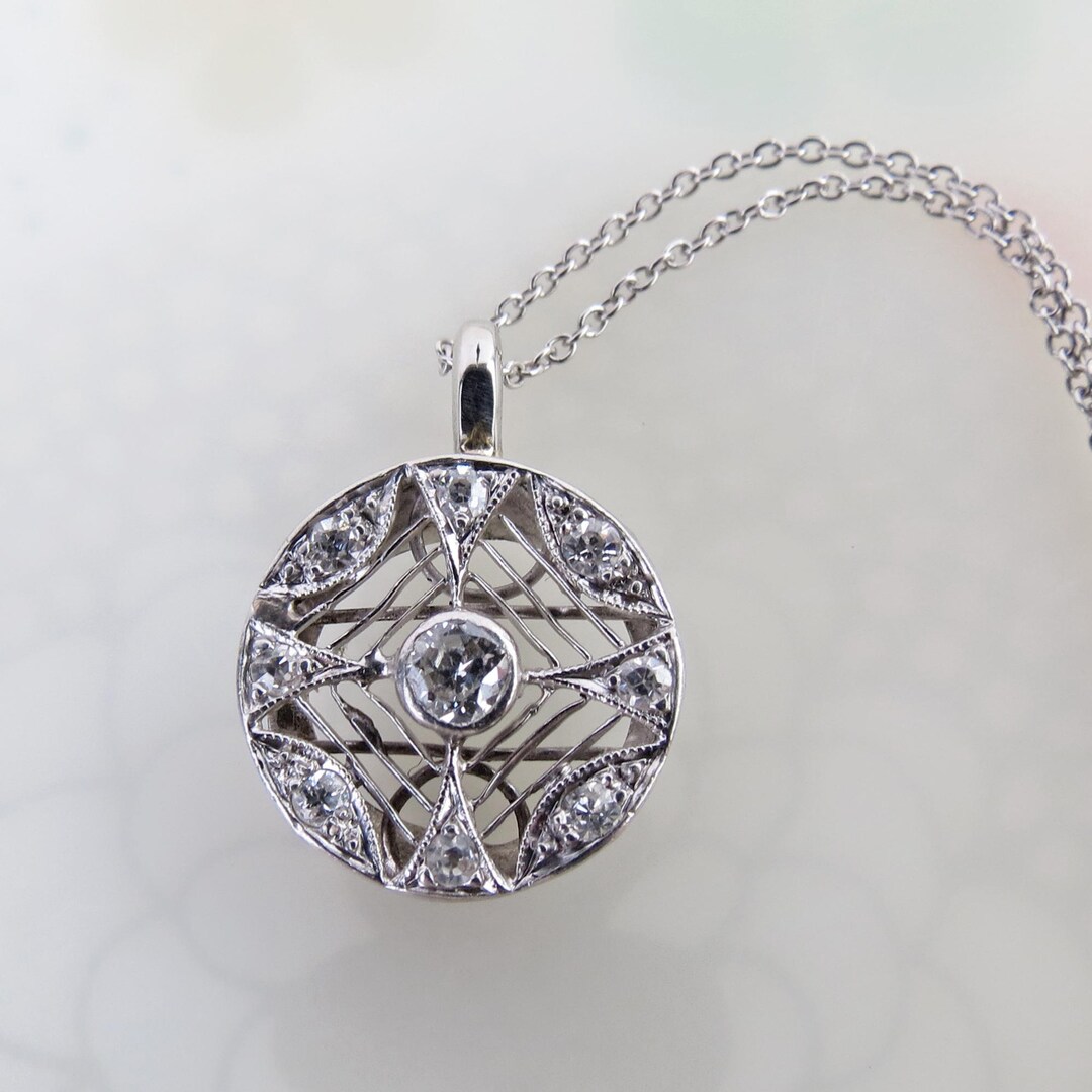Vintage Art Deco 1930s 14k White Gold Diamond Ring Conversion Pendant ...