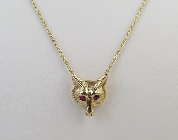 Ruby red eyes cute little foxy fox 9k gold pendant on… - Gem