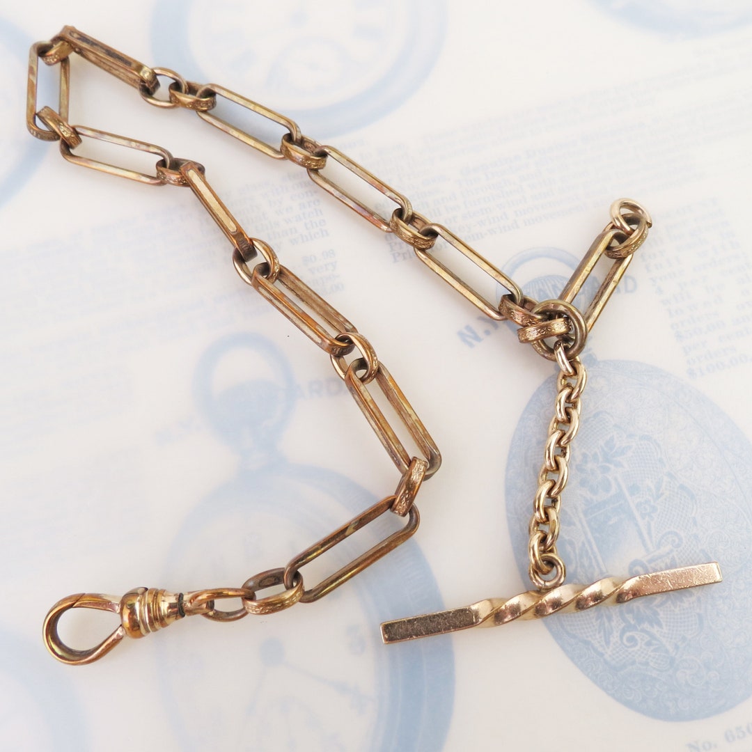 Vintage Gold Filled Watch Long Heavy Thick Link Chain With T-bar Toggle ...