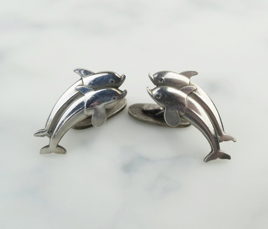 Vintage Period Pair of GEORG JENSEN Double Dolphin 129 Cufflinks in ...