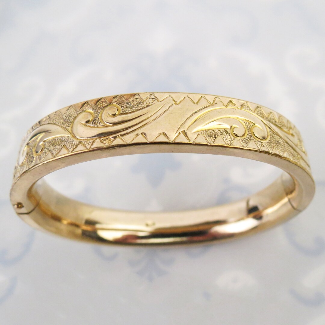 Heavy 10k Gold Shell Estate Gold Filled Scroll Repousse Bangle Bracelet ...