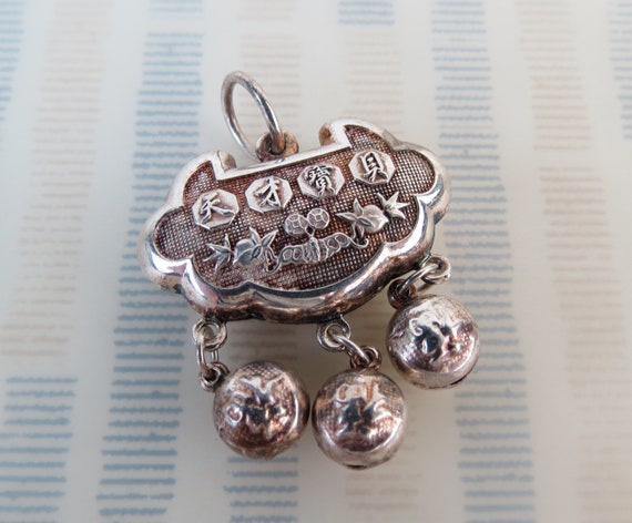 Three vintage Chinese sterling silver ornaments - two… - Gem