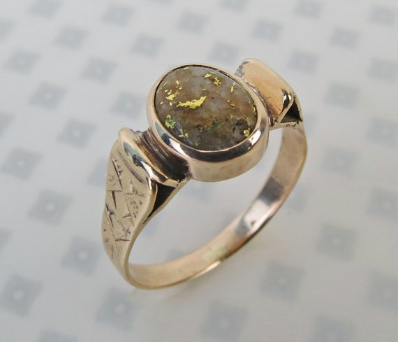 Antique 14k yellow gold, gold in quartz bearing gem, … - Gem