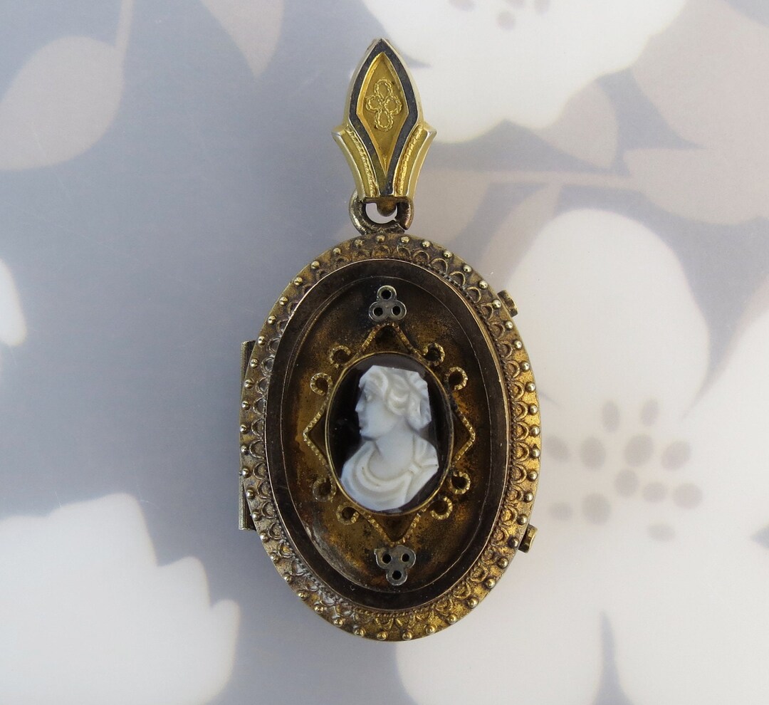 Antique 1880s Gold Filled Ornate Victorian Tin Type Photo Hardstone ...