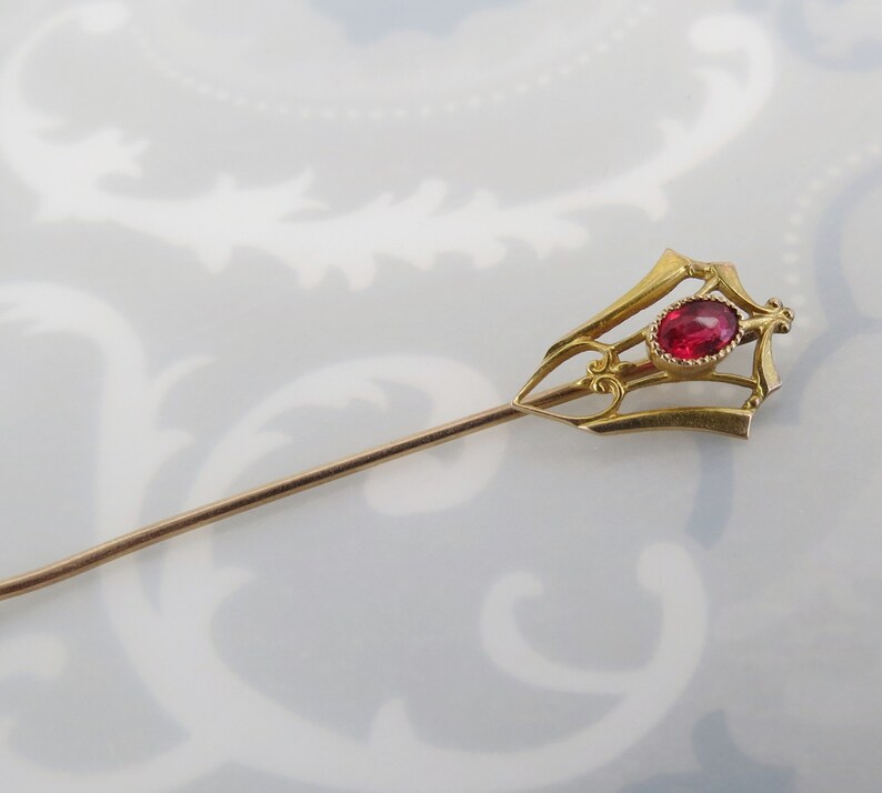 Antique art nouveau 10k gold red synthetic ruby stick pin | Etsy