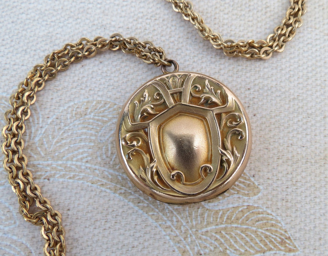 Antique Gold Filled Locket Necklace: Regal Shield, Bliss Brothers, 12k ...