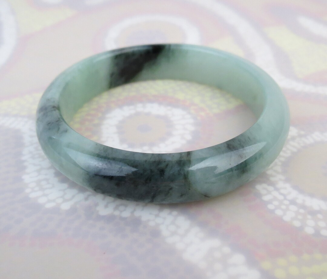 Natural Green & Moss Jade Bangle Bracelet 59.5mm Inner Diameter 13mm ...