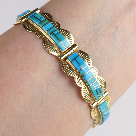 Native American southwest beauty 14k yellow gold blue… - Gem