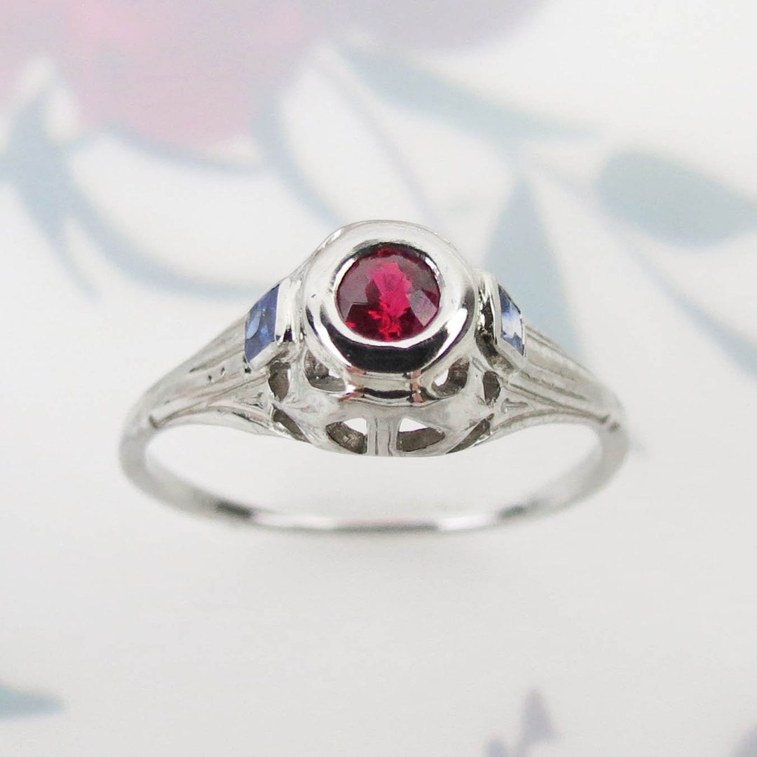 Small Gem, BIG Personality Bright Red Ruby Vintage 14k White Gold With ...