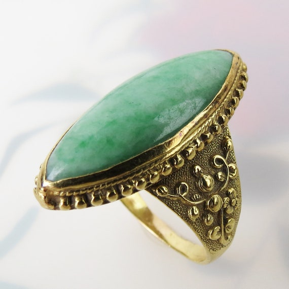 Vintage Chinese hallmarks 18k yellow gold natural gre… - Gem