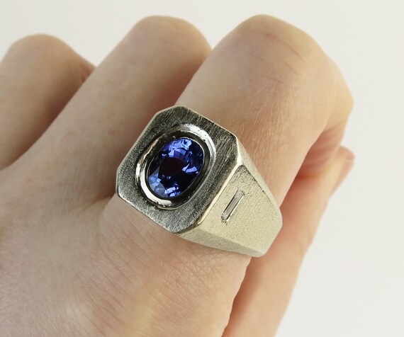 Big heavy 20 gram 14k white gold bezel set oval facet… - Gem