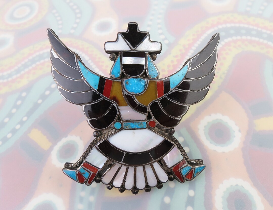 Exceptional Zuni Vintage Sterling Silver Mutli Gem Inlay Knifewing ...