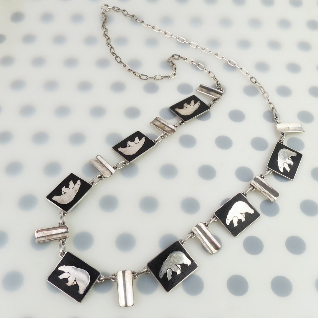 Jens Tage Hansen Denmark Vintage Sterling Silver Polar Bear Panel Link ...